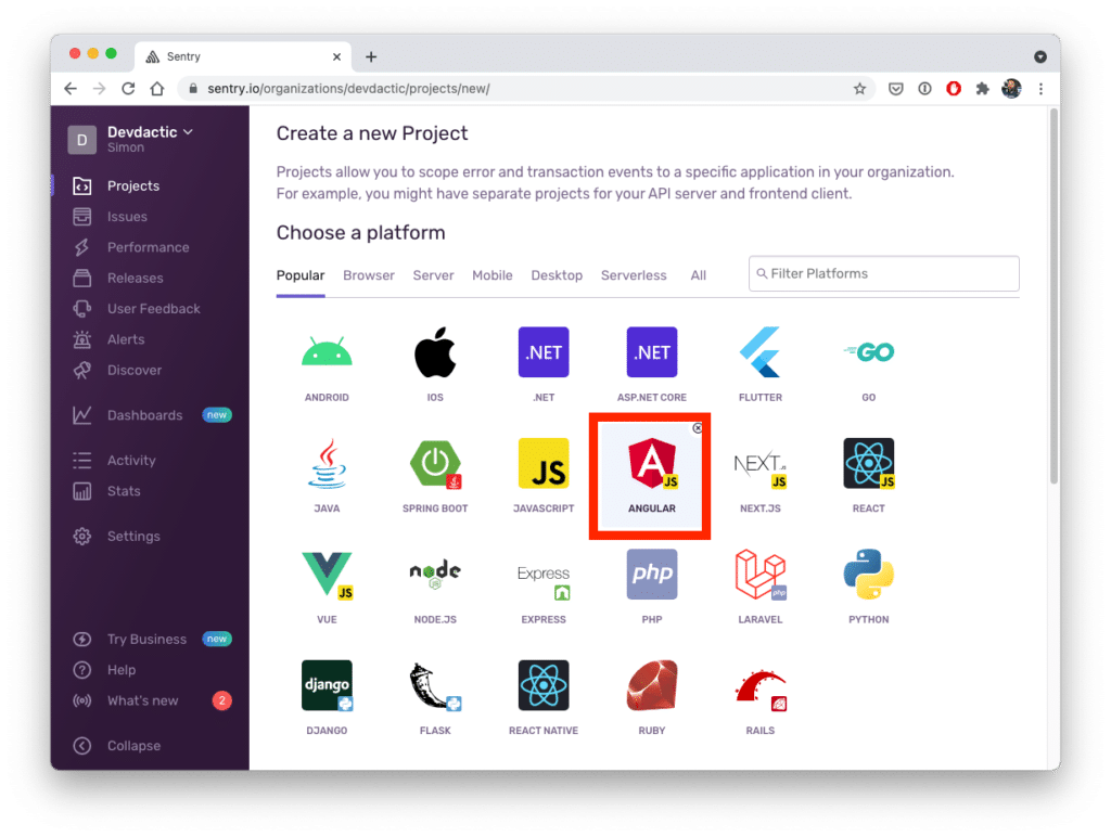 Sentry New Project Ionic Academy Learn Ionicionic Academy Learn Ionic